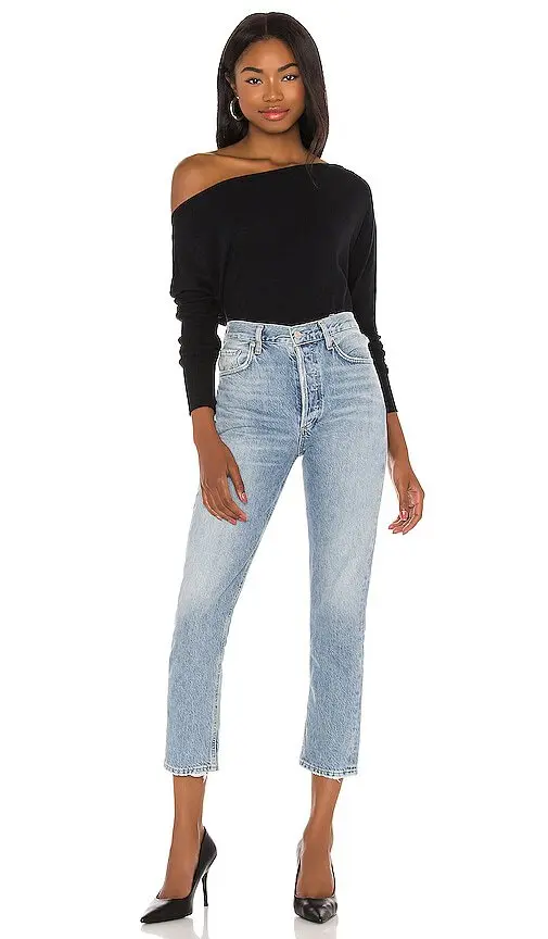 Enza Costa Cashmere Cuffed Off Shoulder Long Sleeve Top
