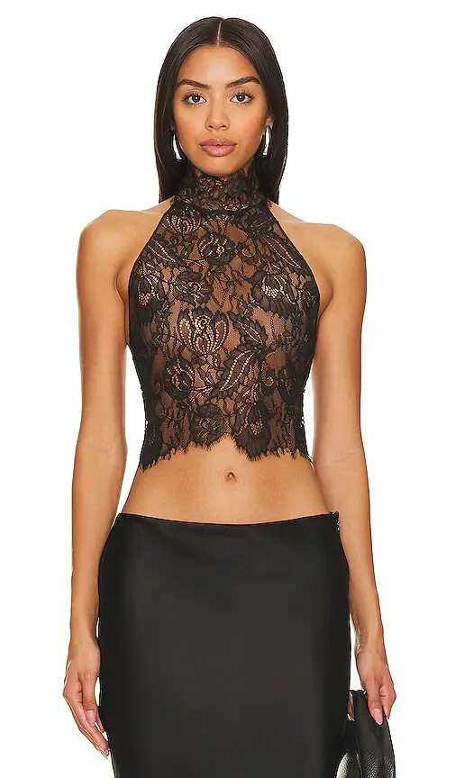 Retrofete Violet Lace Halterneck Top - Black