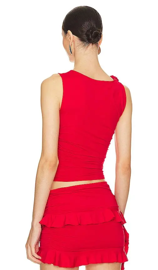 Lioness Rendezvous Top With Ruffled Shoulder Detail - Red