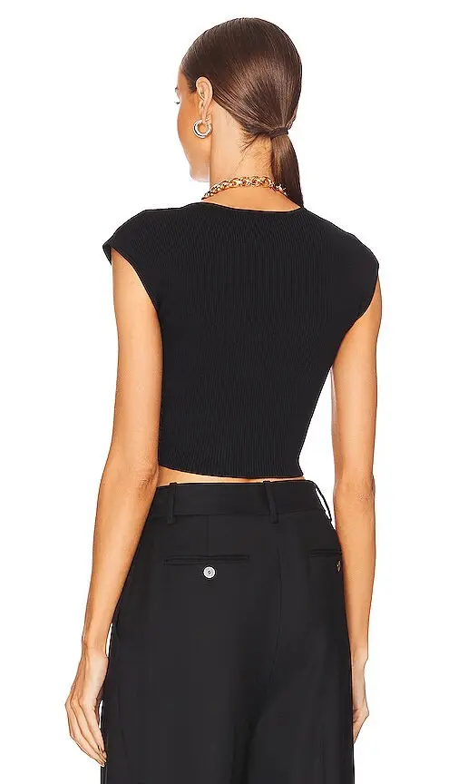 Simkhai Ribbed Sweetheart Neckline Cap Sleeve Cropped Knit Top
