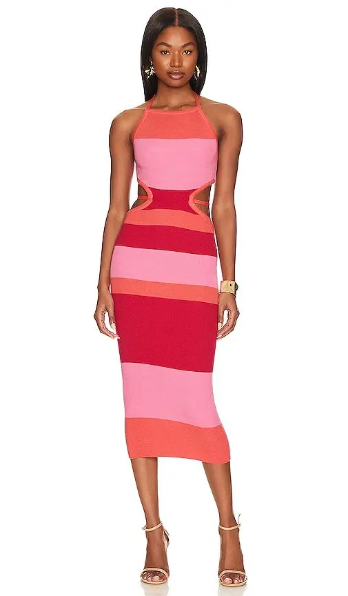 CAMILA COELHO Emlyn Stripe Knit Midi Dress - Pink