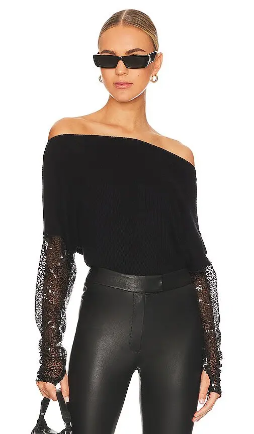 Michael Lauren Boat Neck Top - Black