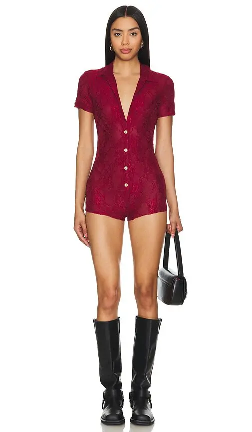 SOMEBODEE X Revolve Capri Romper - Red