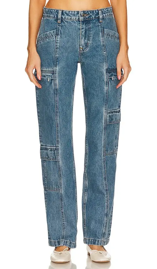 GRLFRND Naomi Low Rise Slim Cargo Jeans - Denim-medium
