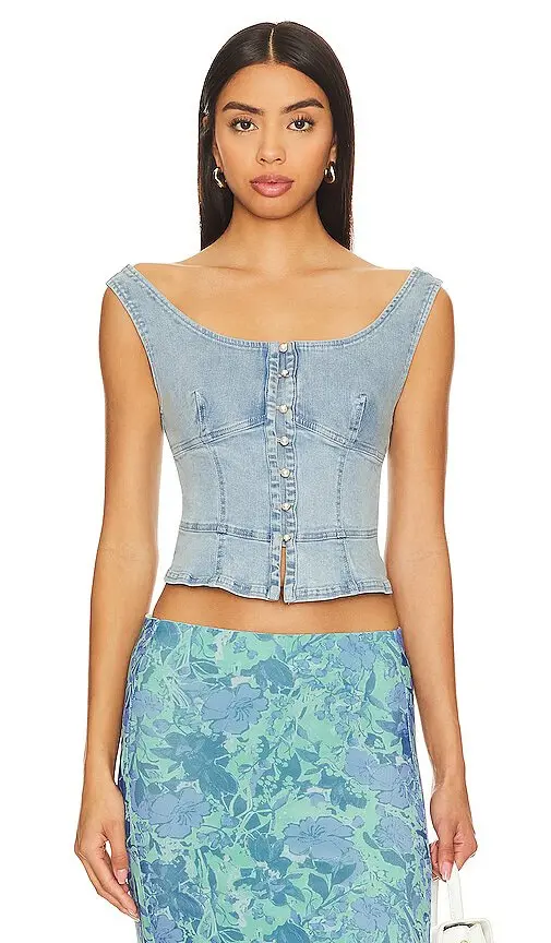 Free People Sally Denim Corset Top - Denim-light