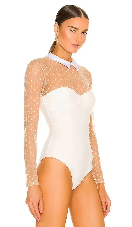 FLEUR DU MAL Collared Bodysuit With Dotted Tulle - Ivory