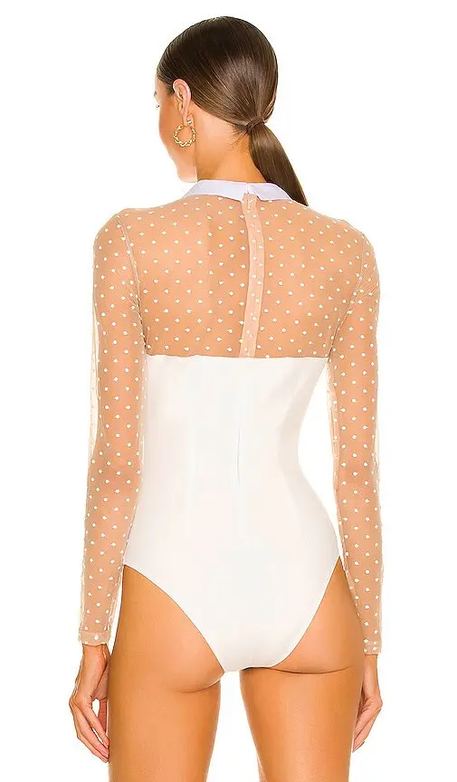 FLEUR DU MAL Collared Bodysuit With Dotted Tulle - Ivory