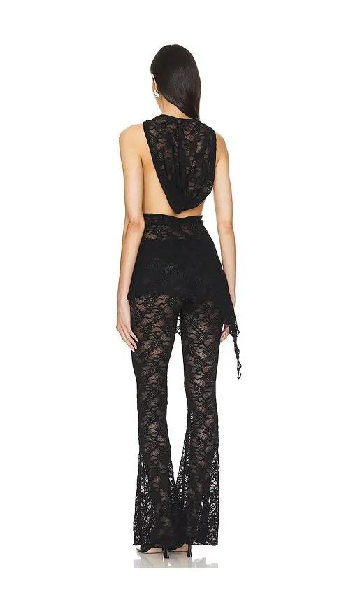 Superdown Floral Lace Hooded Pant Set - Black