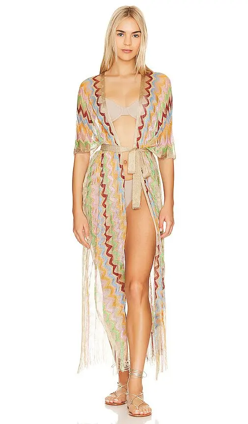 Luli Fama Here Comes The Sun Long Poncho - Beige