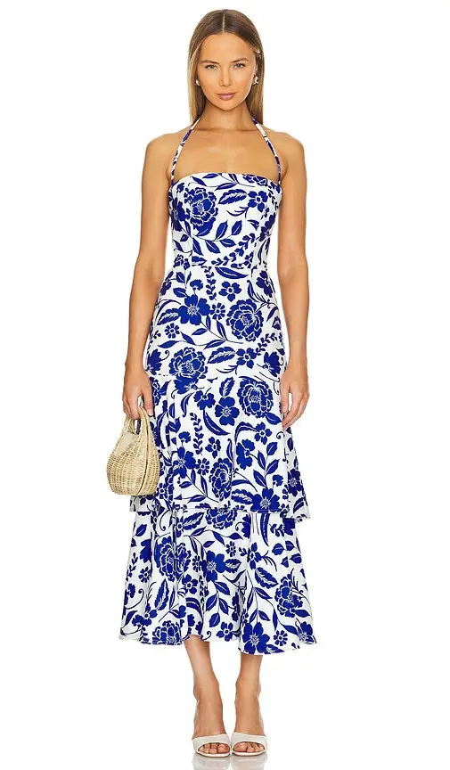 MILLY Floral Print Halterneck Dress