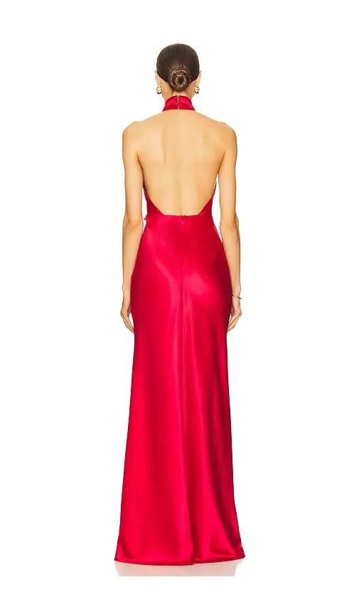 SAU LEE Satin Gown With Frog Closure Detail - Red