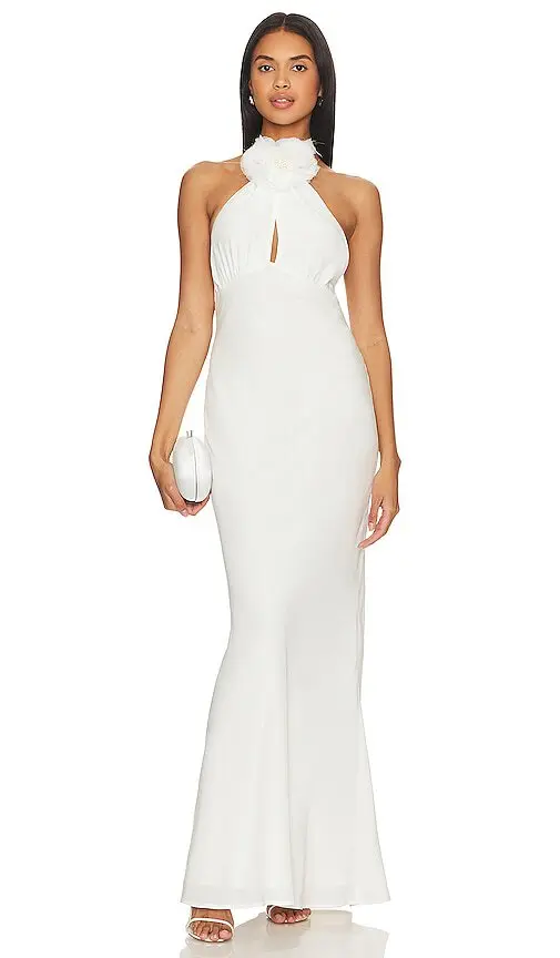 STONE COLD FOX X Revolve Halterneck Gown With Rosette Brooch