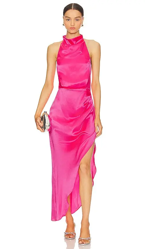 ELLIATT Asymmetrical Satin Midi Dress