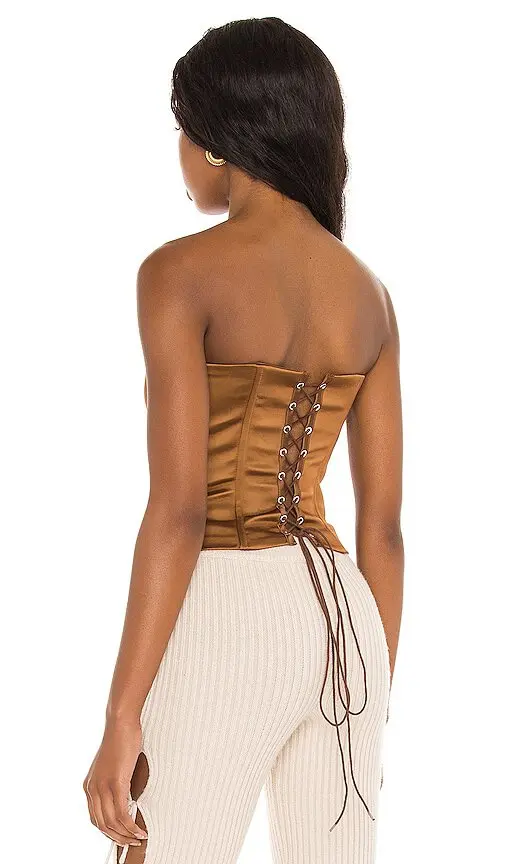 GUIZIO Satin Corset Top - Cognac