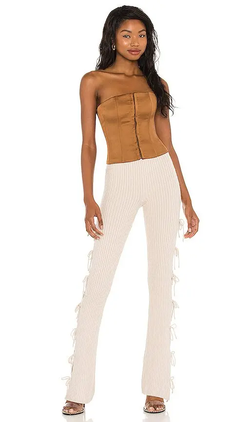 GUIZIO Satin Corset Top - Cognac
