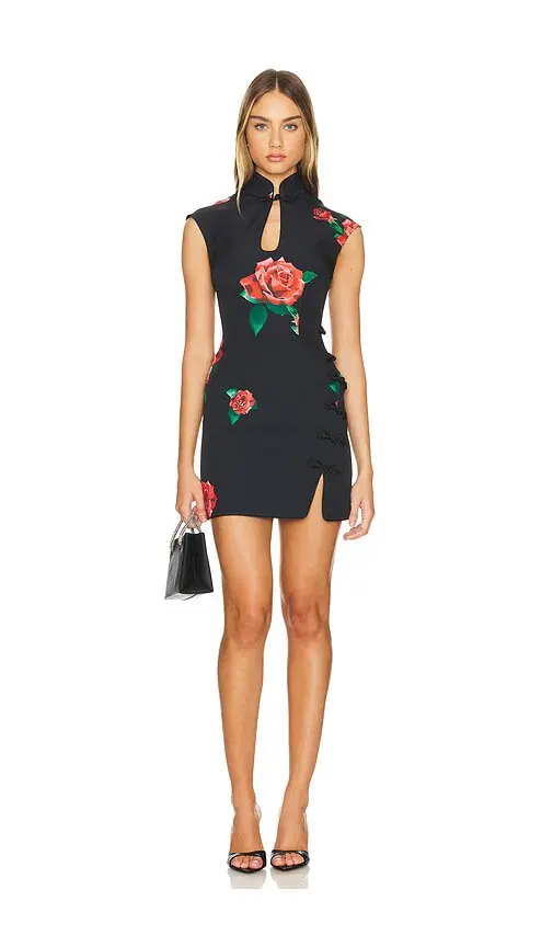 SAU LEE Floral Rose Print Keyhole Mini Dress