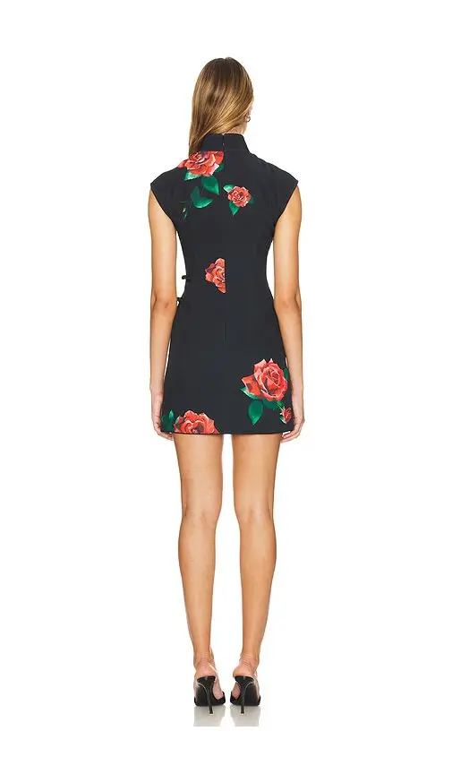 SAU LEE Floral Rose Print Keyhole Mini Dress