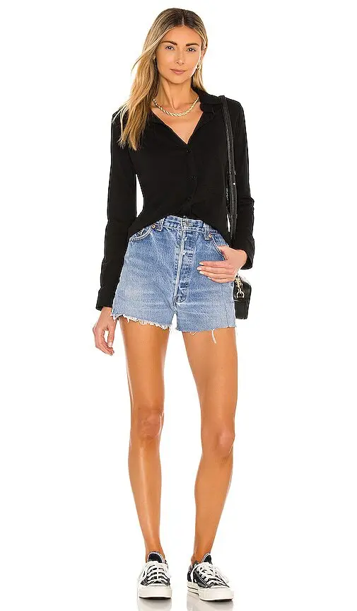 BOBI Lightweight Jersey Button-up Shirt - Black