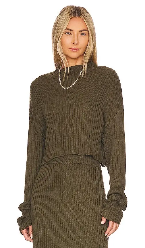 BOBI Ribbed Mockneck Cropped Pullover