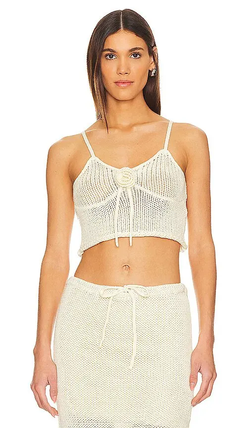 Callahan Rosie Tank Crochet Knit Top With Rosette Detail