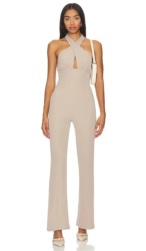Majorelle Halterneck Jumpsuit With Front Cutout - Beige