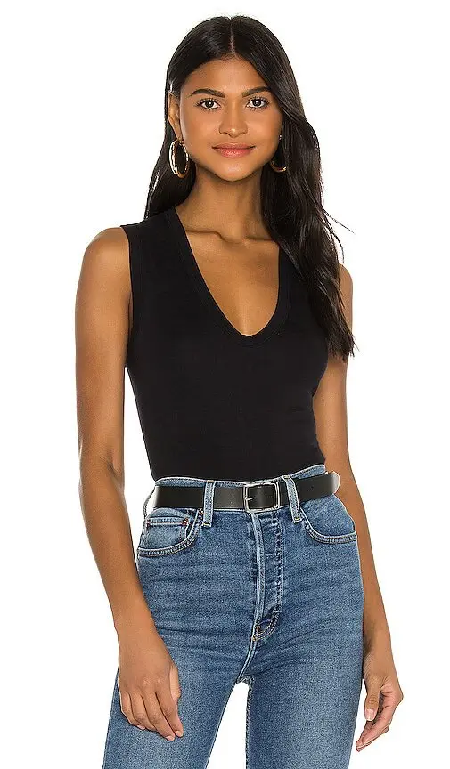 Enza Costa Supima Sleeveless U Tank - Black
