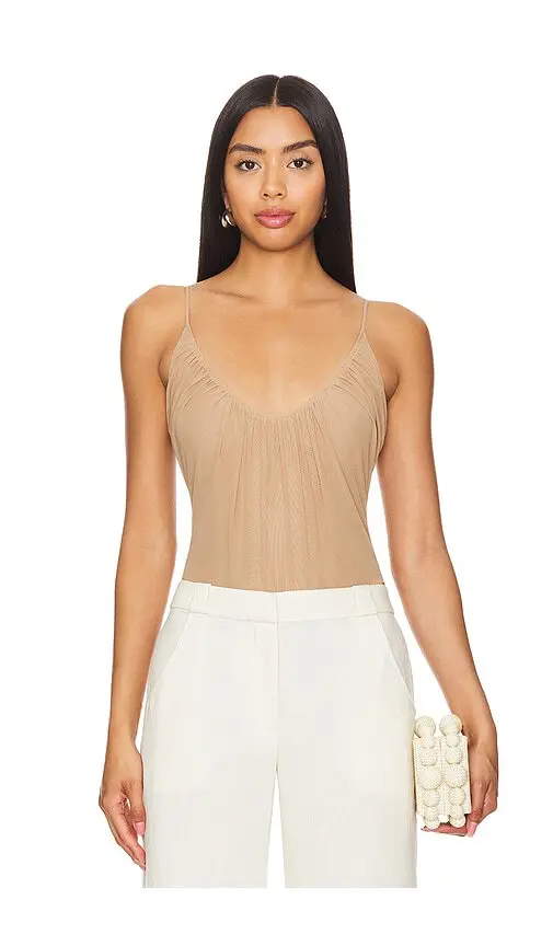 L'Agence Gelina Ruched Bodysuit - Tan