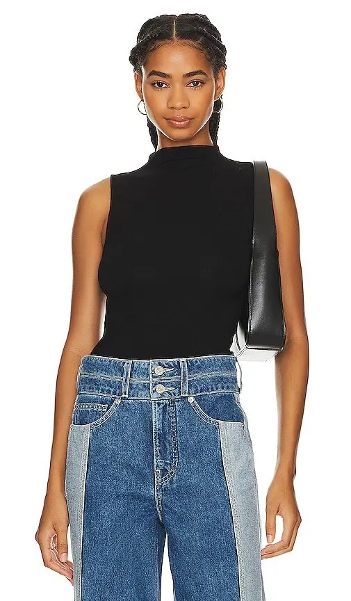 Enza Costa Silk Knit Rib Sleeveless Mockneck