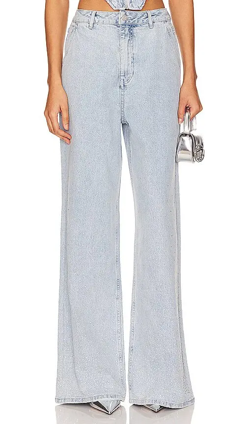 AFRM X Revolve Ronny Wide Leg Jeans With Crystal Embellishments - Denim-light