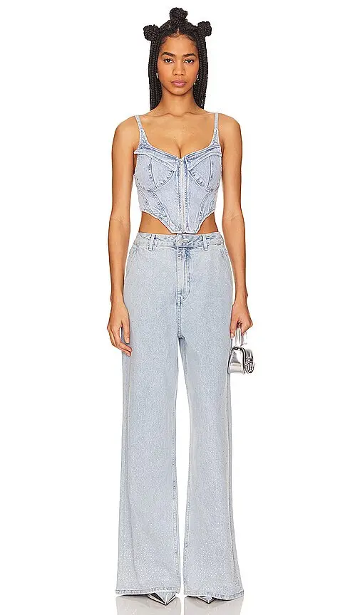AFRM X Revolve Ronny Wide Leg Jeans With Crystal Embellishments
