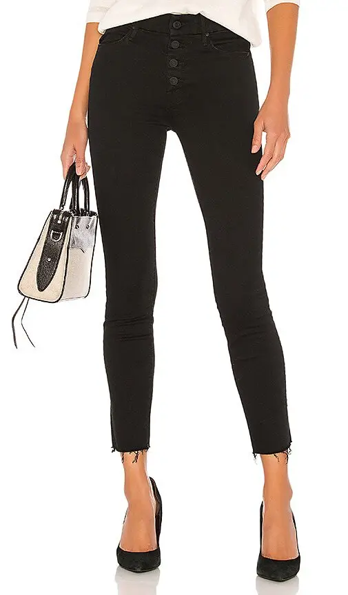 MOTHER The Pixie Ankle Fray Jeans - Black