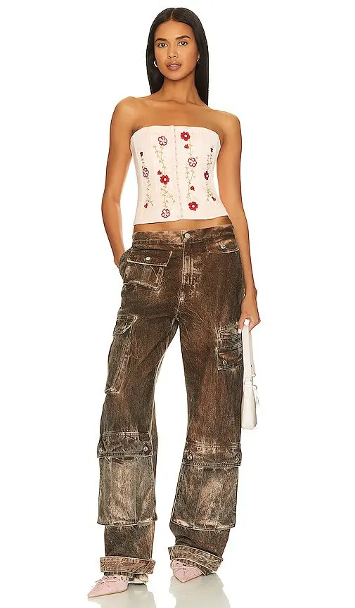 GUIZIO Meadows Corset With Floral Embroidery And Boned Bodice