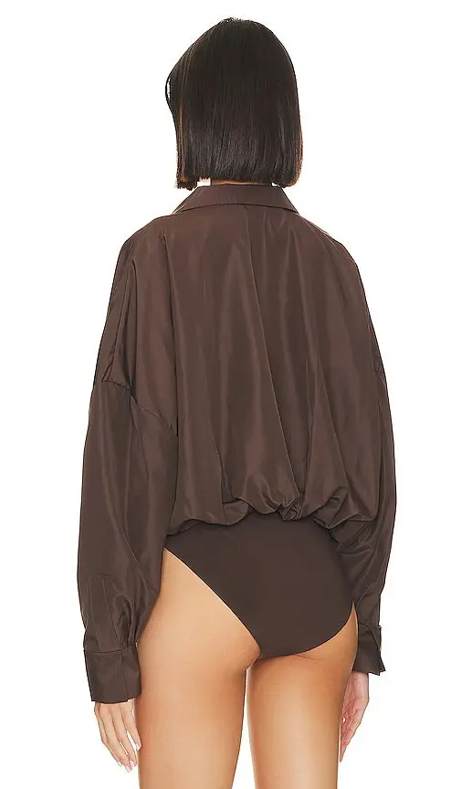 Norma Kamali Oversized Boyfriend Shirt Bodysuit - Chocolate