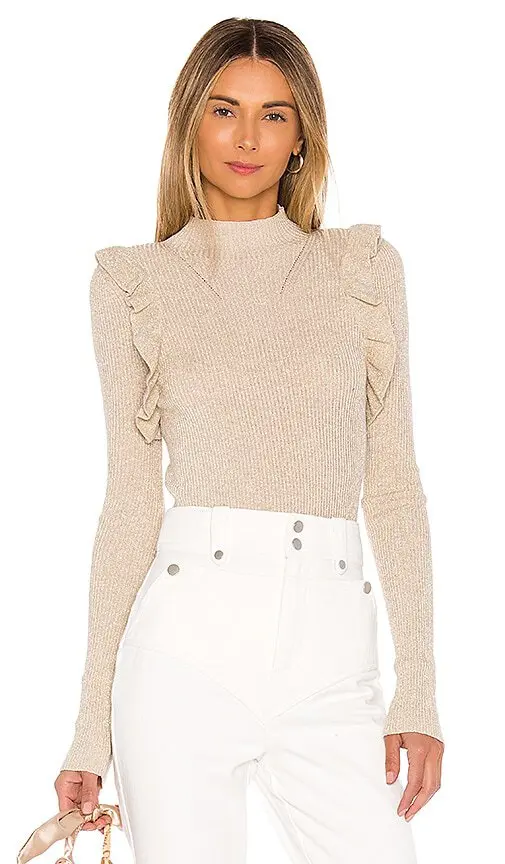 Majorelle Metallic Ruffle Mock Neck Sweater