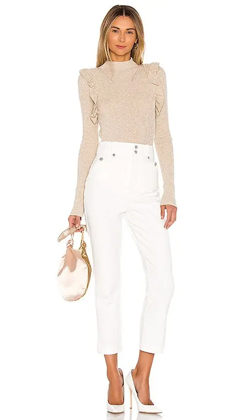 Majorelle Metallic Ruffle Mock Neck Sweater
