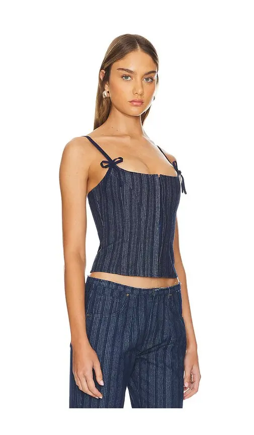 Lioness Charismatic Denim Corset In Dark Pinstripe