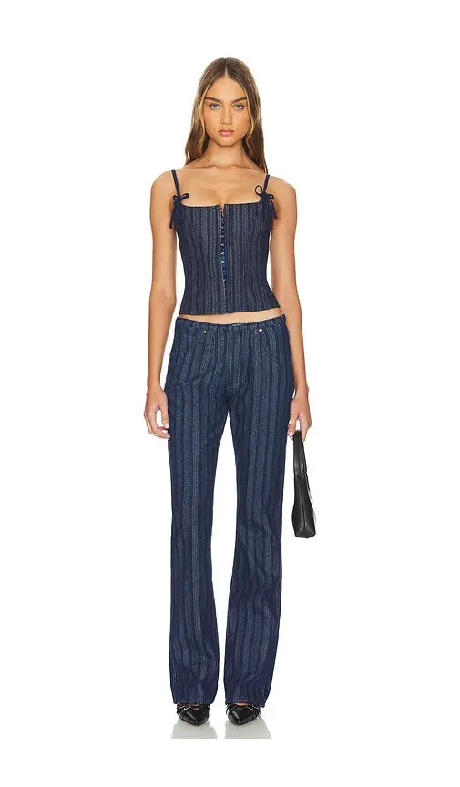 Lioness Charismatic Denim Corset In Dark Pinstripe