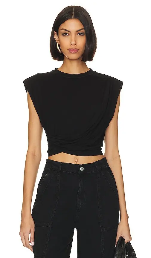 Simkhai Estelle Top With Padded Shoulders And Front Twist Detail - Black