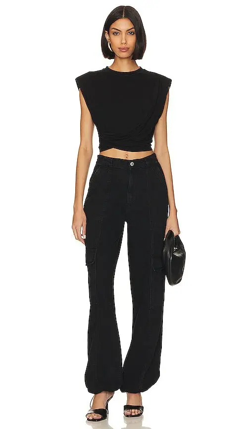 Simkhai Estelle Top With Padded Shoulders And Front Twist Detail - Black