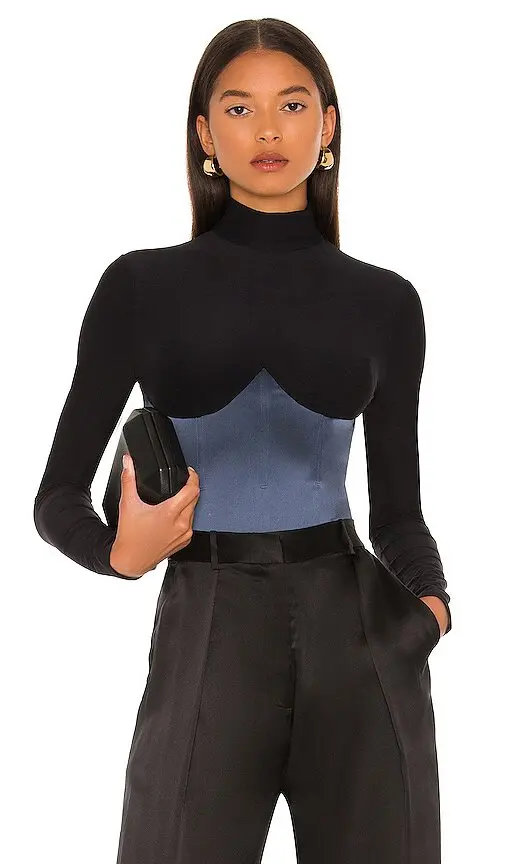 FLEUR DU MAL Mock Neck Long Sleeve Bodysuit - Black