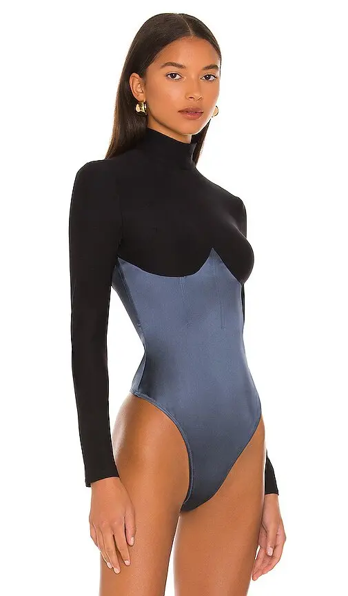 FLEUR DU MAL Mock Neck Long Sleeve Bodysuit - Black