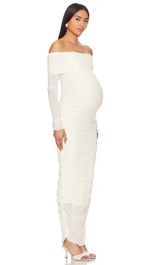 BUMPSUIT Off Shoulder Mesh Ruched Maxi Dress