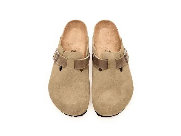 BIRKENSTOCK Boston Suede Clogs With Oiled Leather Accents - Khaki
