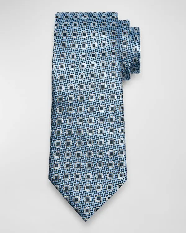 Zegna Silk Geometric Woven Tie - Br Blu Fan