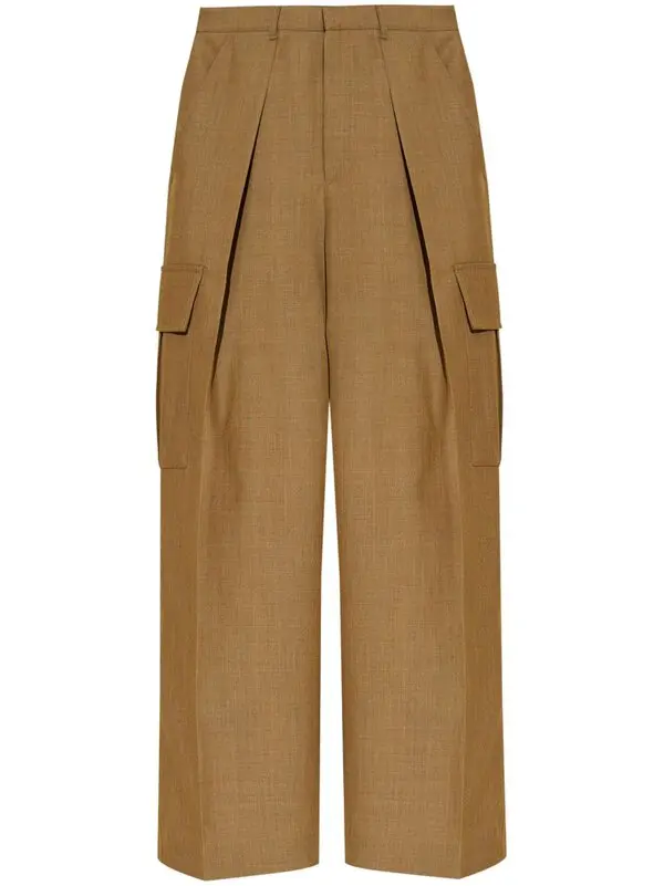 Burberry Pleat-detail Wool Cargo Trousers - Neutrals