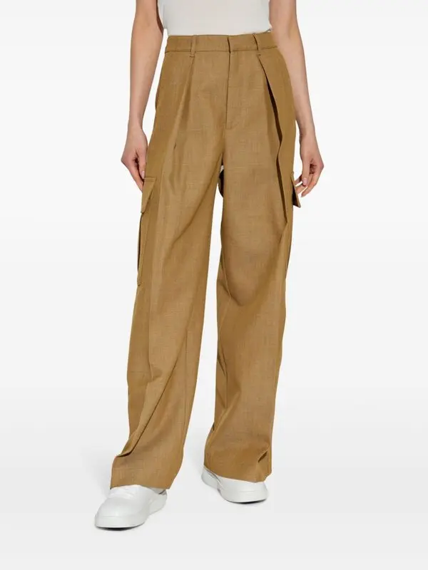 Burberry Pleat-detail Wool Cargo Trousers - Neutrals