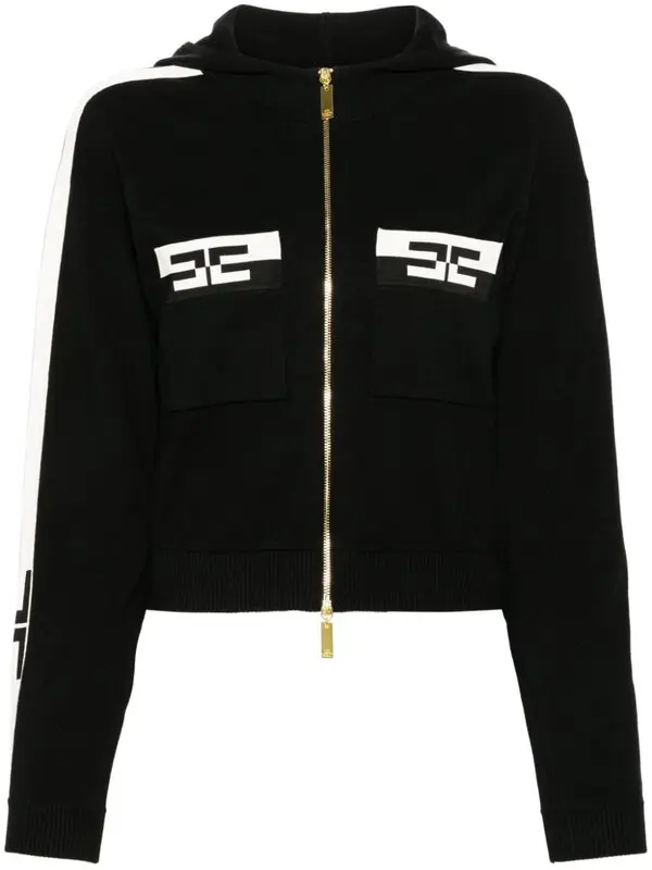 Elisabetta Franchi Logo-jacquard Hooded Cardigan - Black