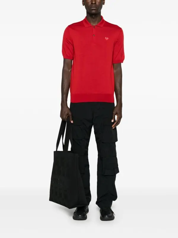 Play Comme Des Garcon Heart-patch Wool Polo Shirt - Red