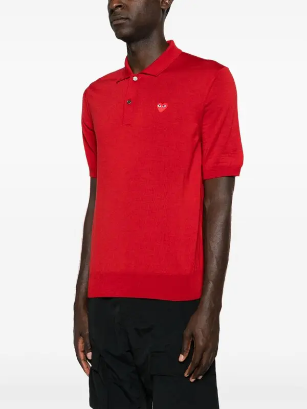 Play Comme Des Garcon Heart-patch Wool Polo Shirt - Red