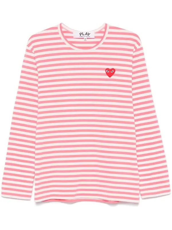 Play Comme Des Garcon Striped Long Sleeve T-shirt - Pink